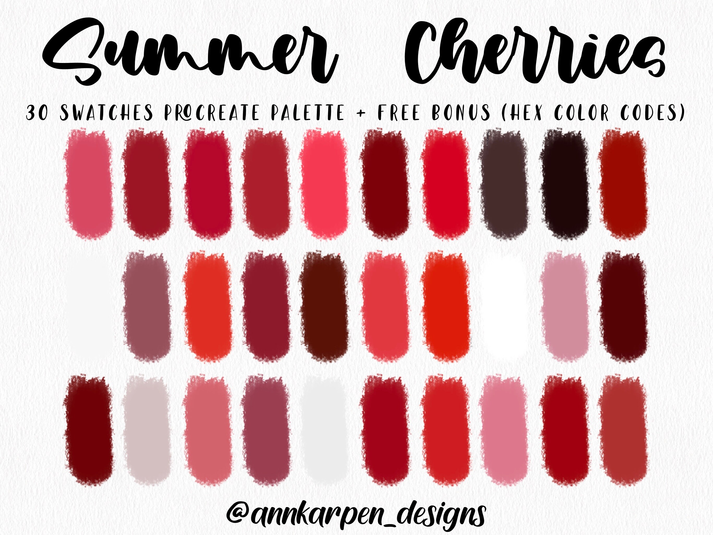Summer Cherries Procreate Palette, 30 HEX Color Codes, Instant Digital ...
