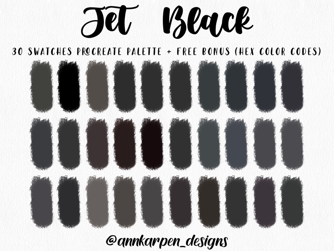 Jet Black Procreate Palette, 30 HEX Color Codes, Instant Digital ...