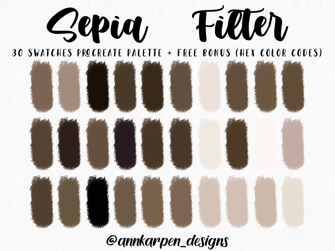 Sepia Filter Procreate Palette 30 HEX Handpicked Colors, Instant ...