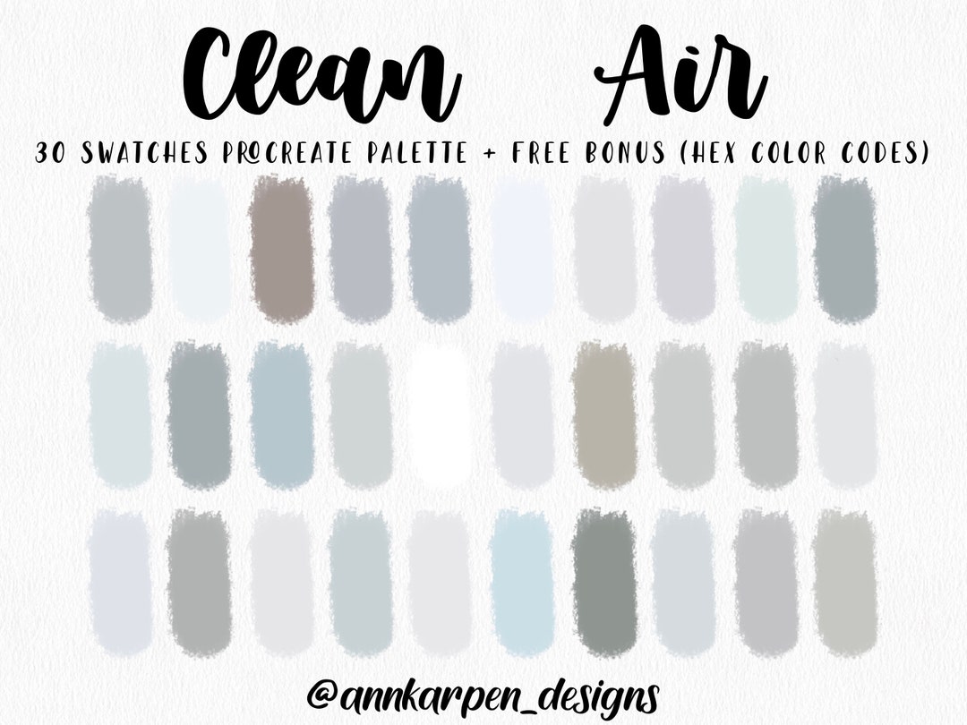 Clean Air Procreate Palette, 30 HEX Handpicked Colors, Instant Digital ...