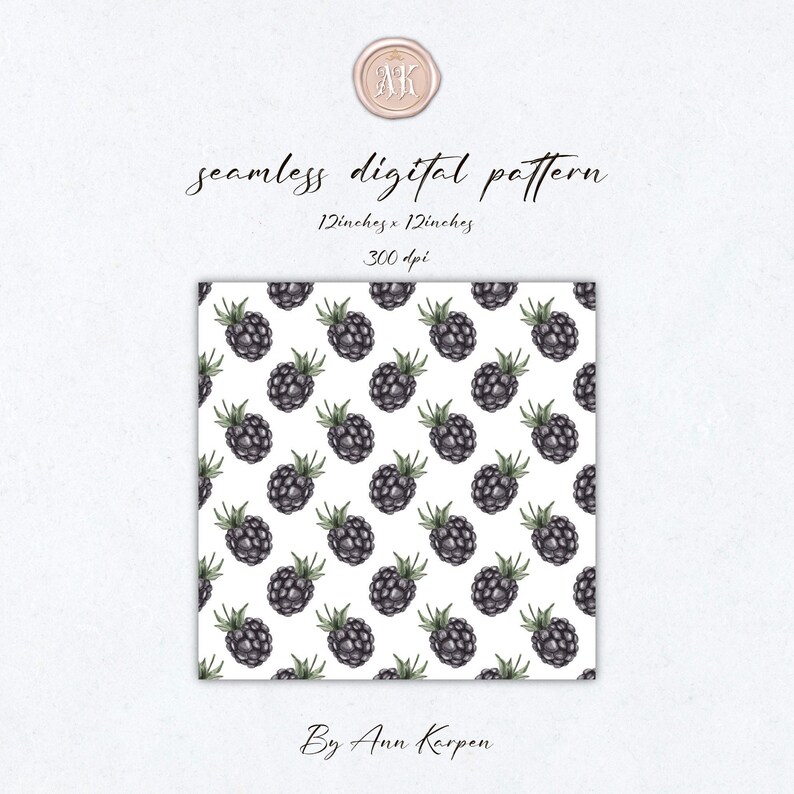 Vintage Blackberry Seamless Pattern, Watercolor Digital Paper ...