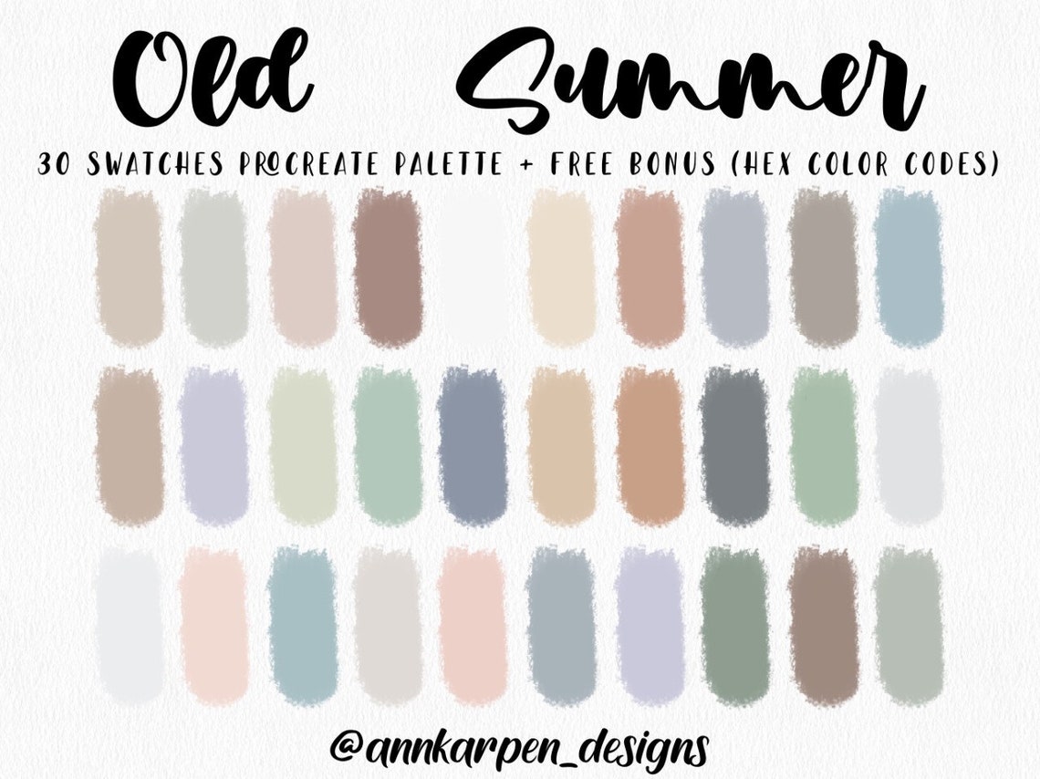 Old Summer Procreate Palette, 30 HEX Color Codes, Instant Digital ...