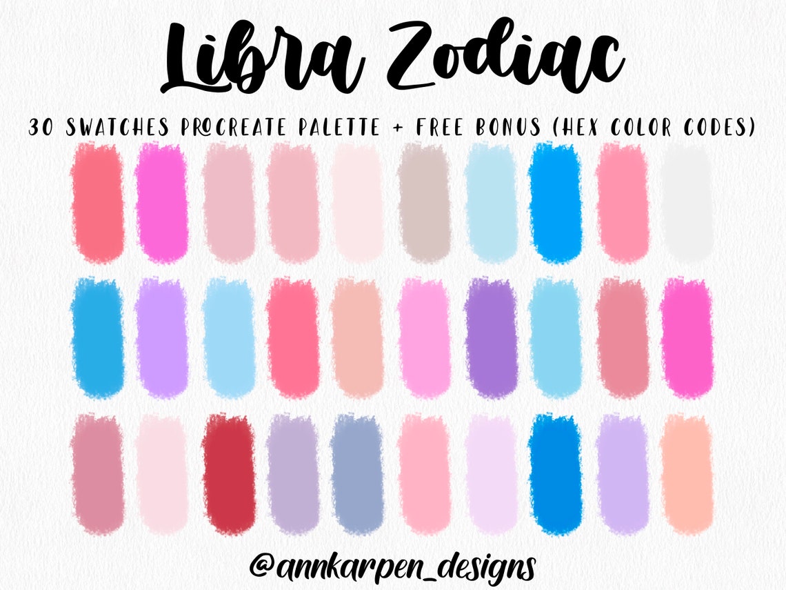 Libra Zodiac Procreate Palette, 30 HEX Color Codes, Instant Digital ...