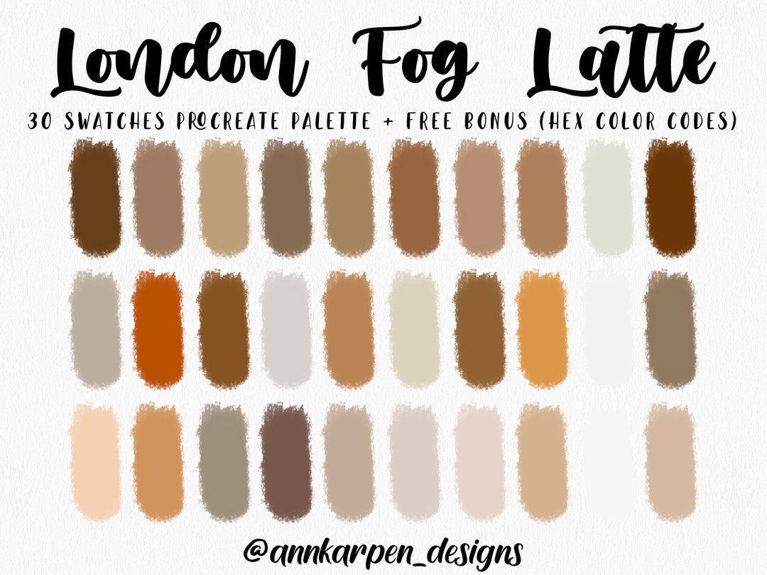 London Fog Latte Procreate Palette, 30 HEX Color Codes, Instant Digital ...