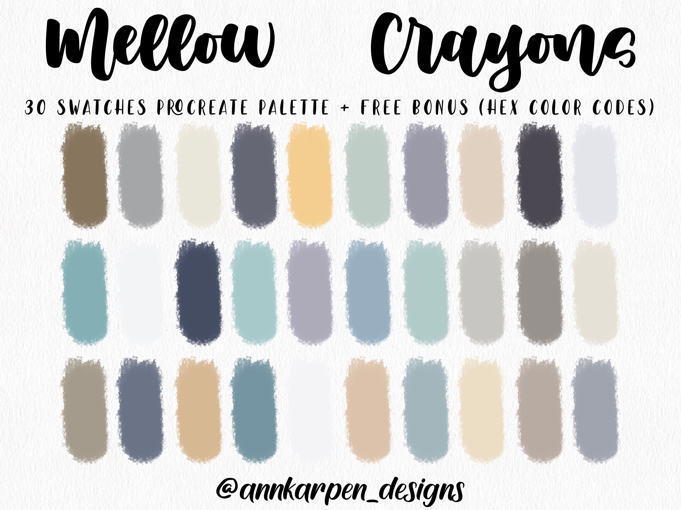 Mellow Crayons Procreate Palette, 30 HEX Color Codes, Instant Digital ...