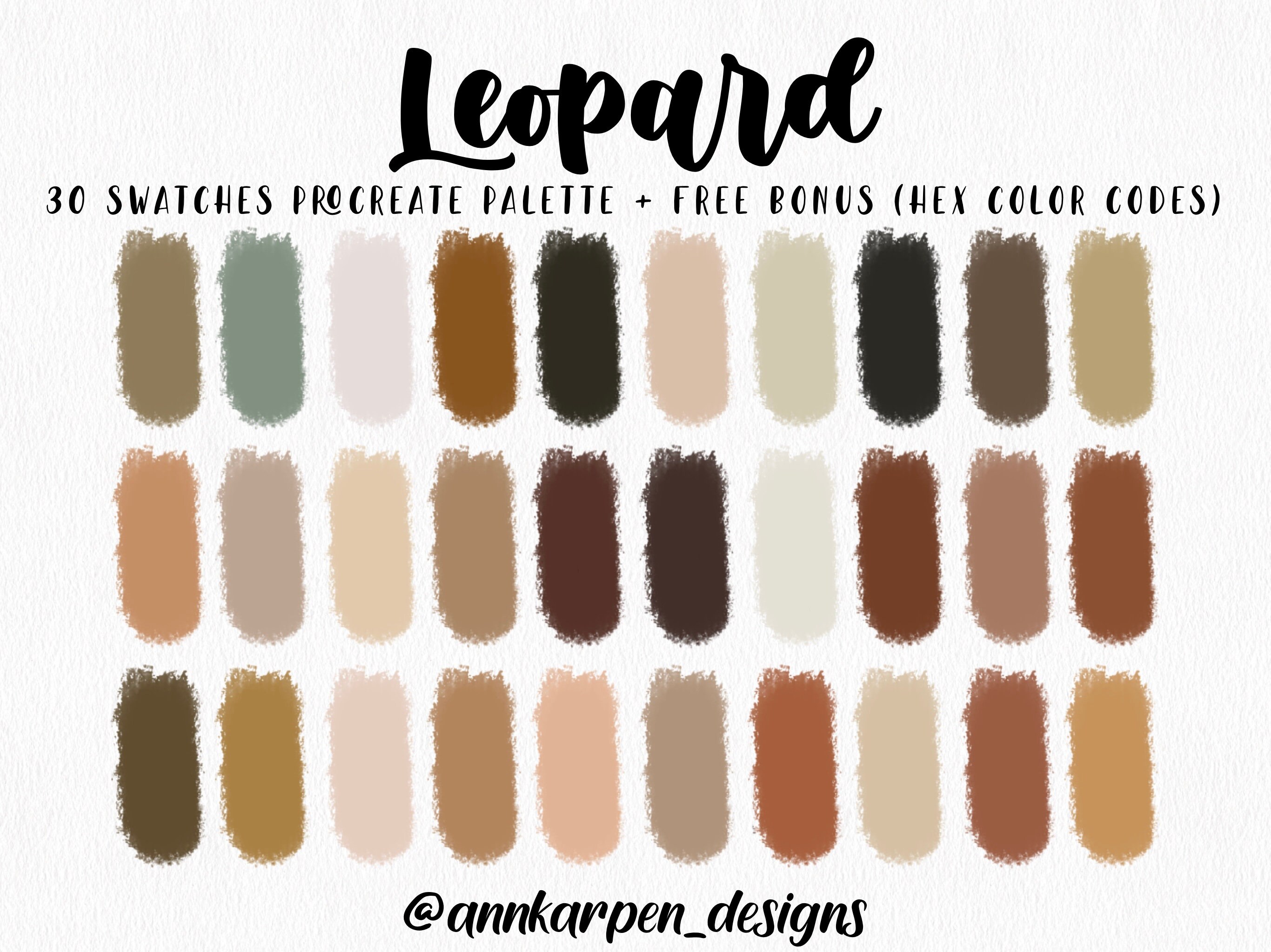 Leopard Procreate Palette 30 HEX Color Codes Instant Digital Download