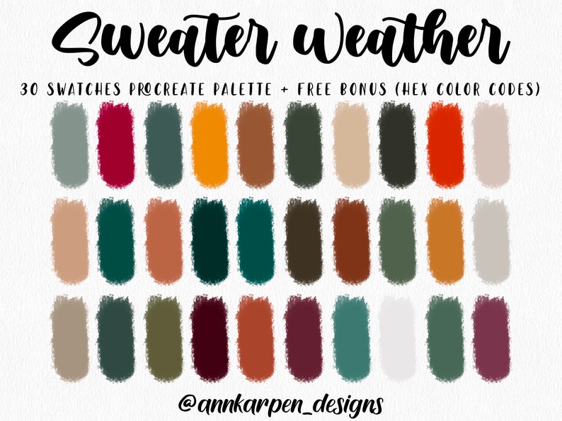 Sweater Weather Procreate Palette, 30 Colors Palette, Instant Download ...