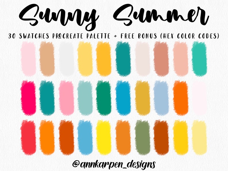 Sunny Summer Procreate Palette, 30 HEX Color Codes, Instant Download ...