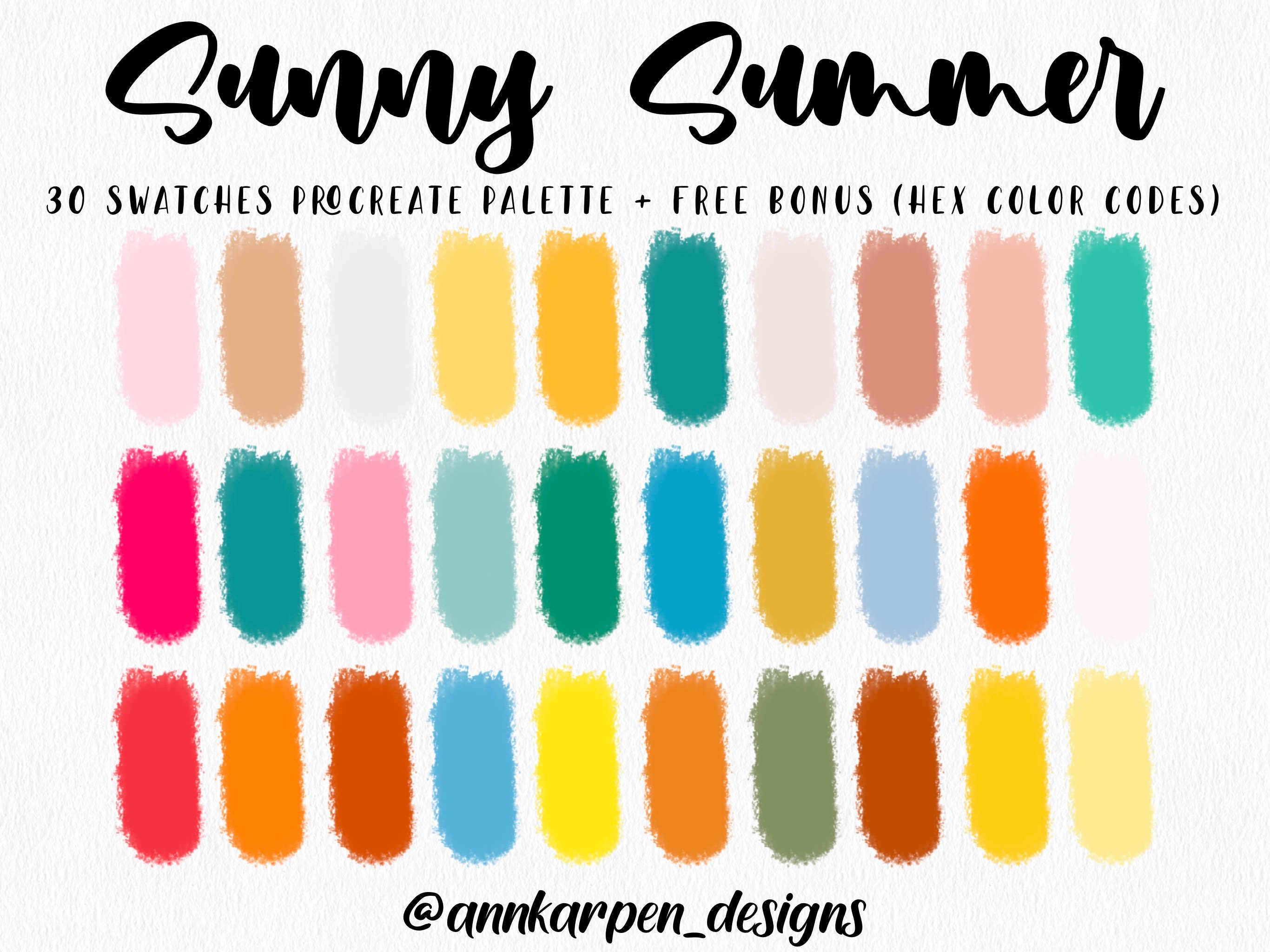 Sunny Summer Procreate Palette, 30 HEX Color Codes, Instant Download ...