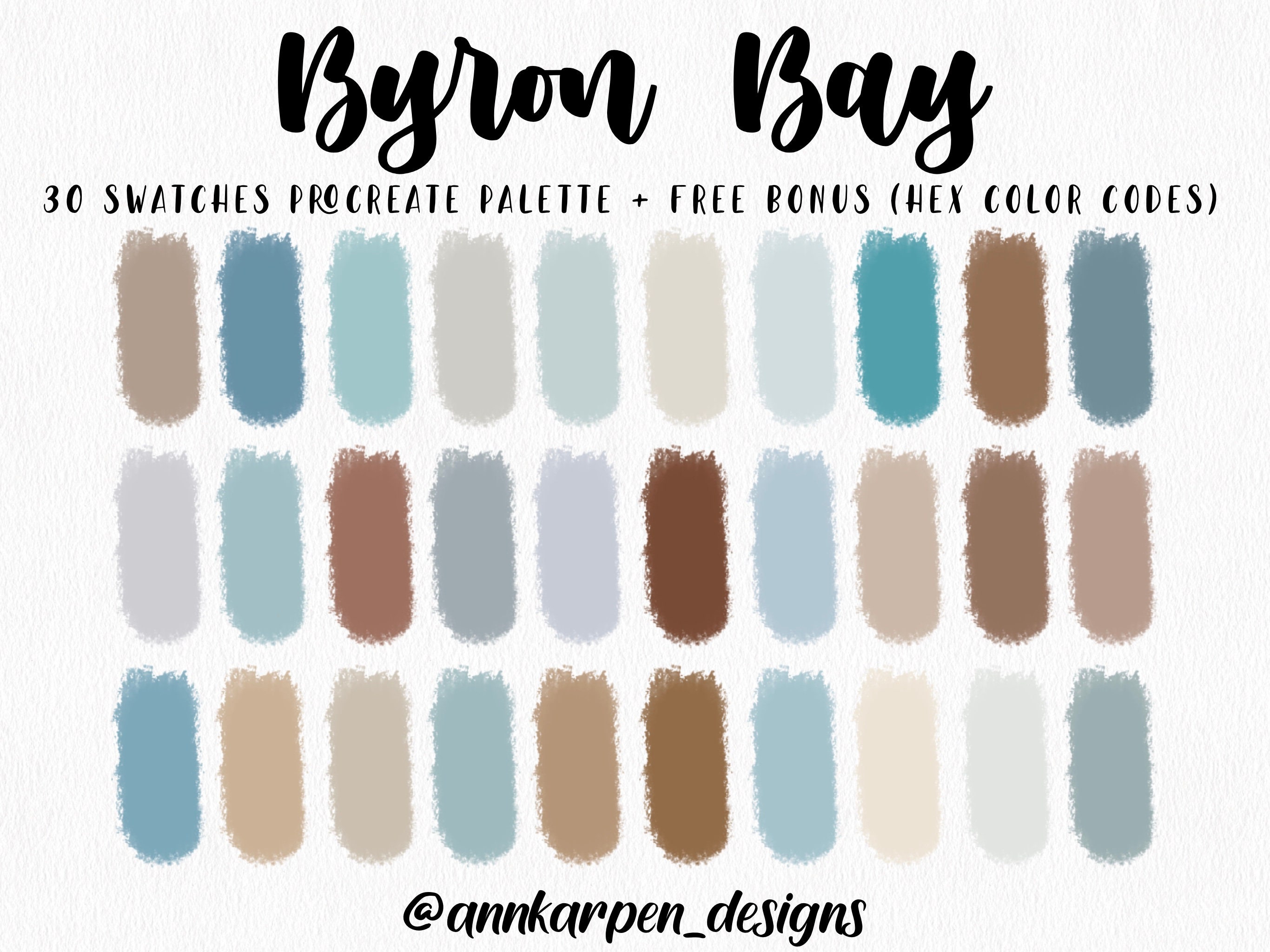 Byron Bay Procreate Palette, 30 HEX Color Codes, Dirty Blue Tan Color ...