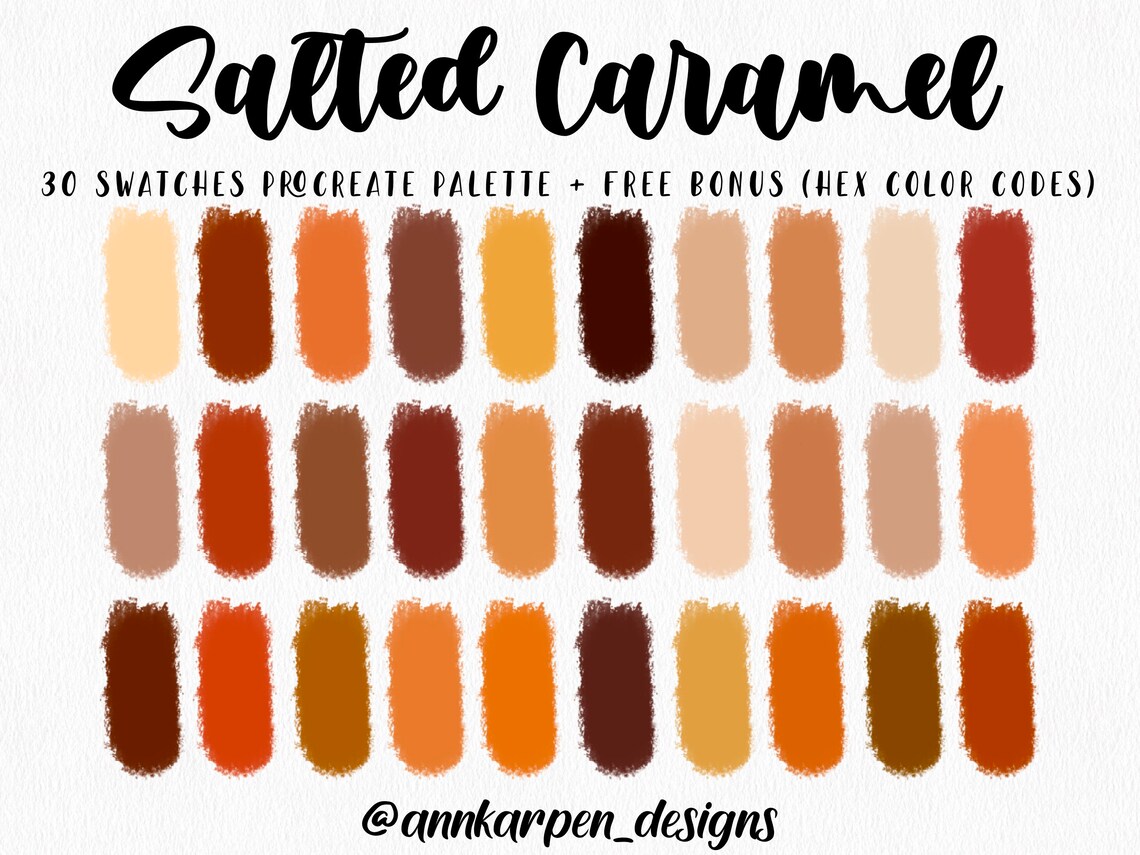Salted Caramel Procreate Palette, 30 HEX Color Codes, Instant Digital ...