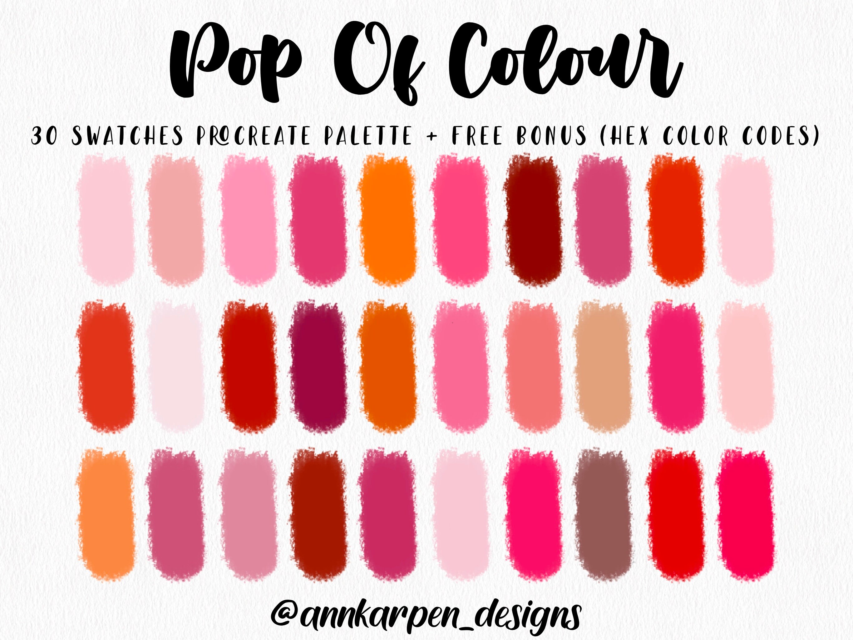 Pop of Colour Procreate Palette, 30 HEX Colors, Instant Digital ...