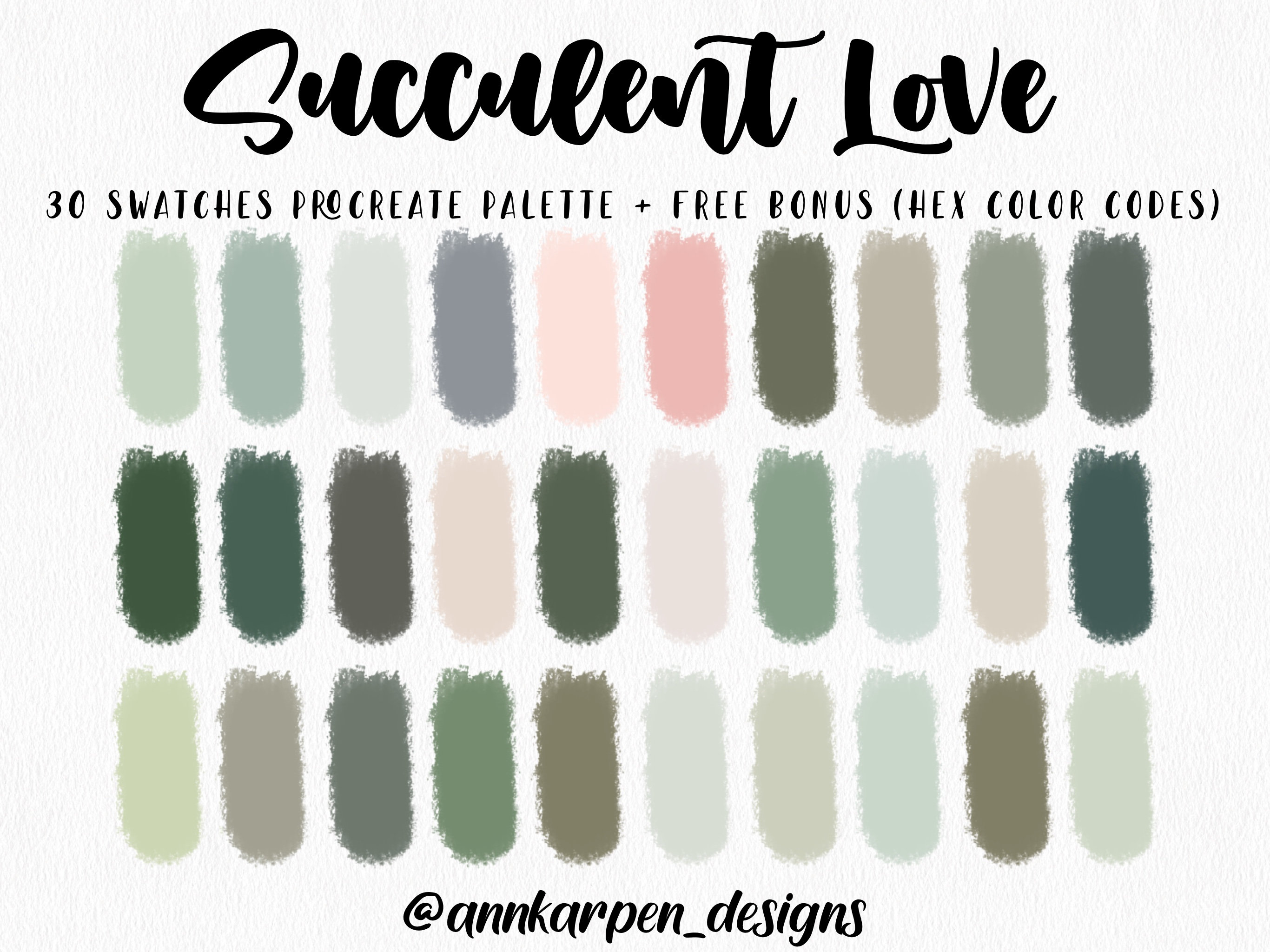 Succulent Love Procreate Palette, 30 HEX Color Codes, Instant Digital ...