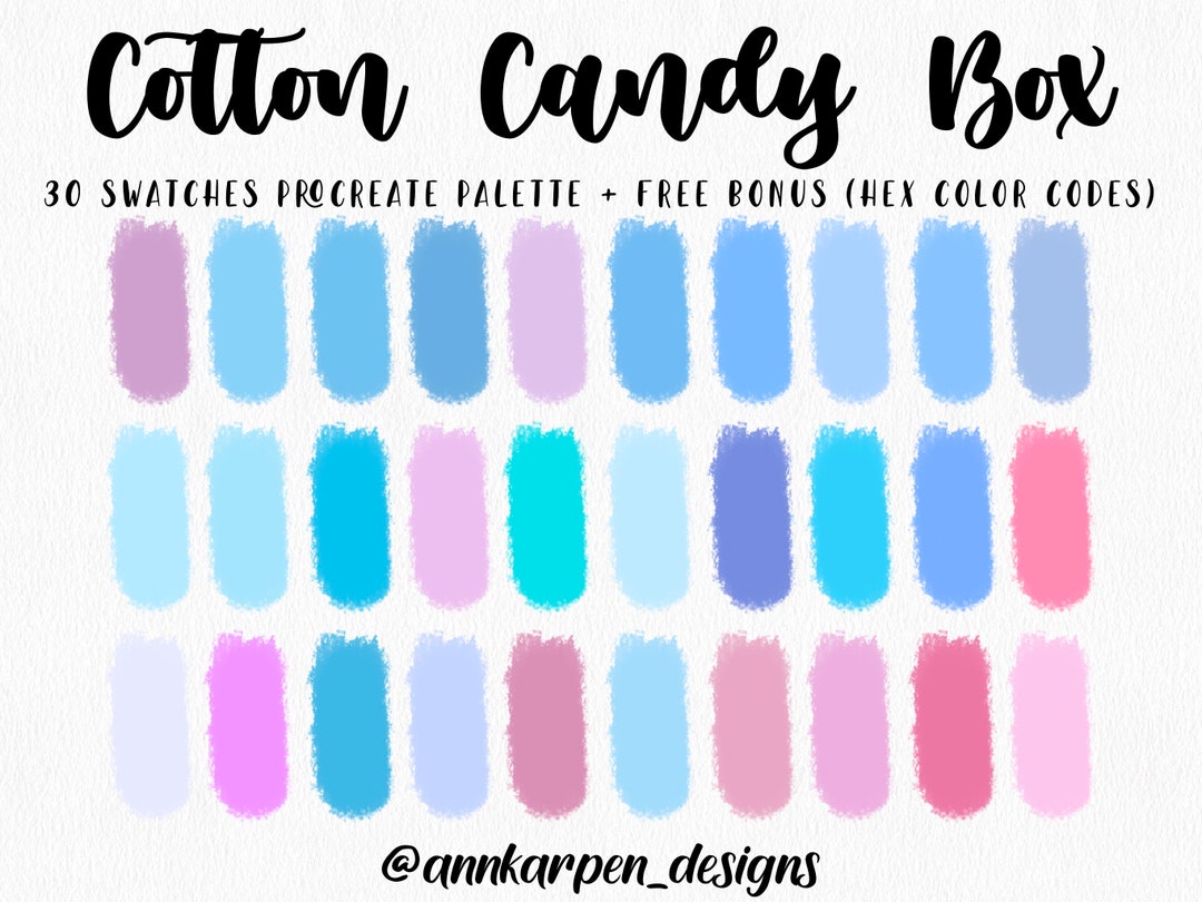 Cotton Candy Procreate Palette: 30 Pastel Color Swatches (digital ...
