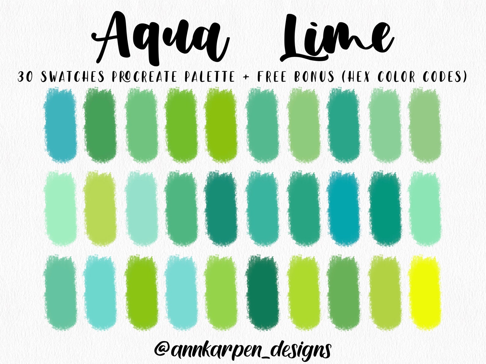 Aqua Lime Procreate Palette, 30 HEX Color Codes, Instant Digital ...
