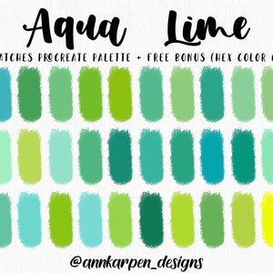Aqua Lime Procreate Palette, 30 HEX Codes, Instant Download, iPad ...