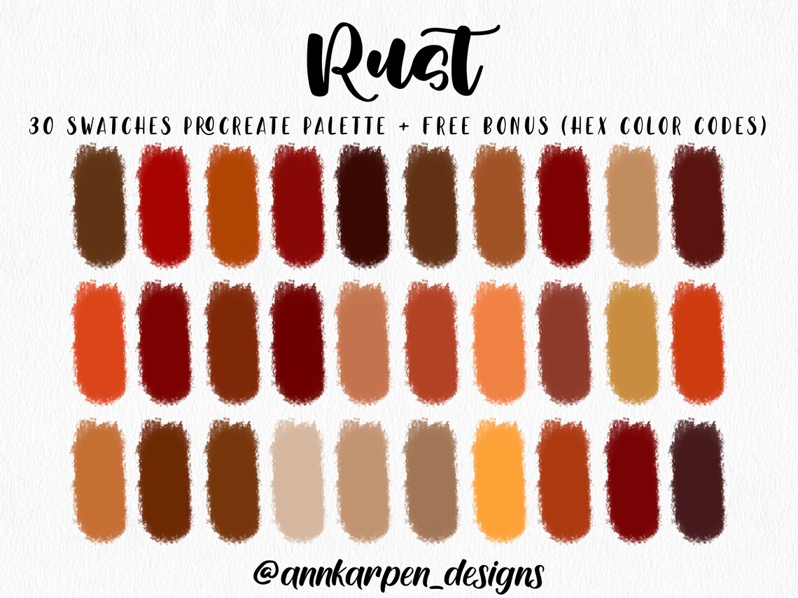 Rust Procreate Palette, 30 HEX Color Codes, Instant Digital Download ...