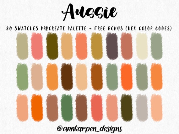 Aussie Procreate Palette 30 HEX Color Codes Instant Digital - Etsy