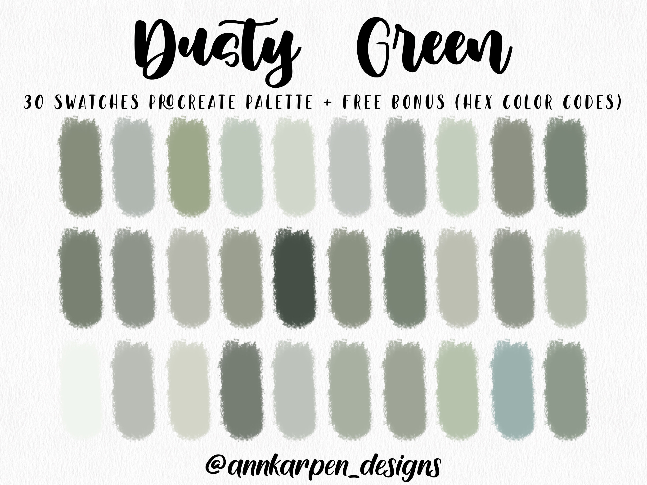 Dusty Green Procreate Palette, 30 HEX Color Codes, Instant Digital ...