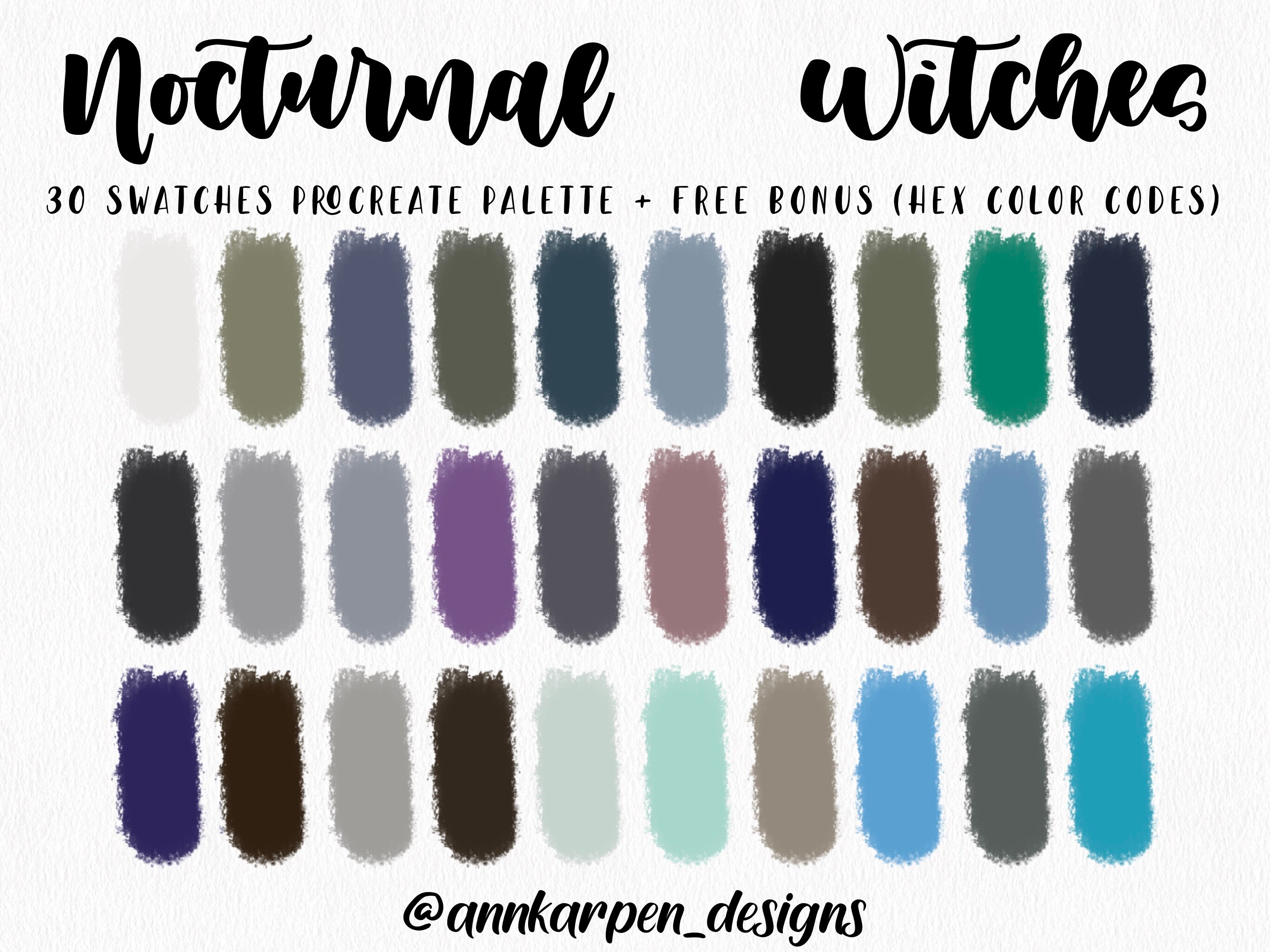 Nocturnal Witches Procreate Palette, 30 HEX Color Codes, Instant ...