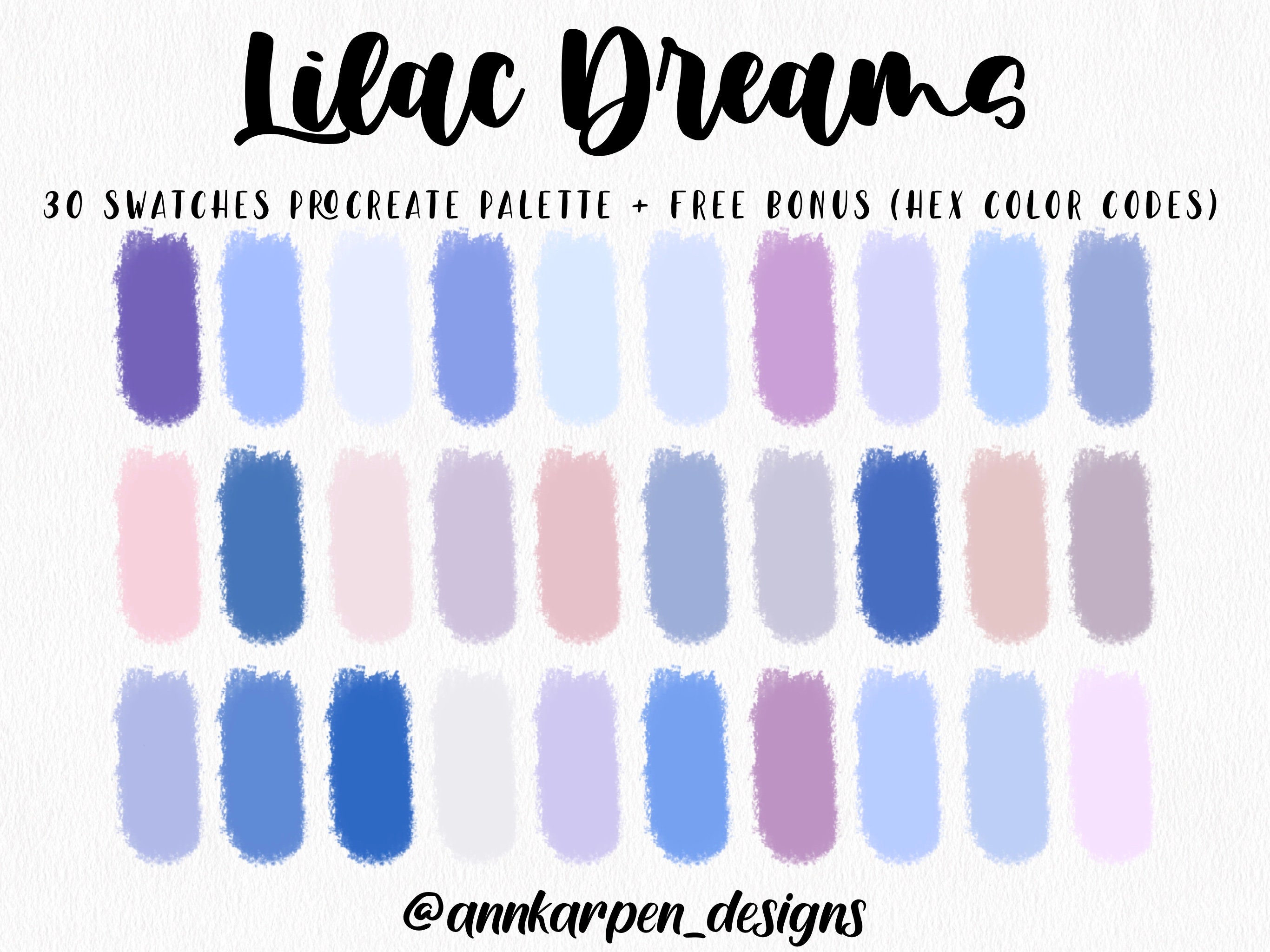 Lilac Dreams Procreate Palette, 30 HEX Color Codes, Instant Digital ...