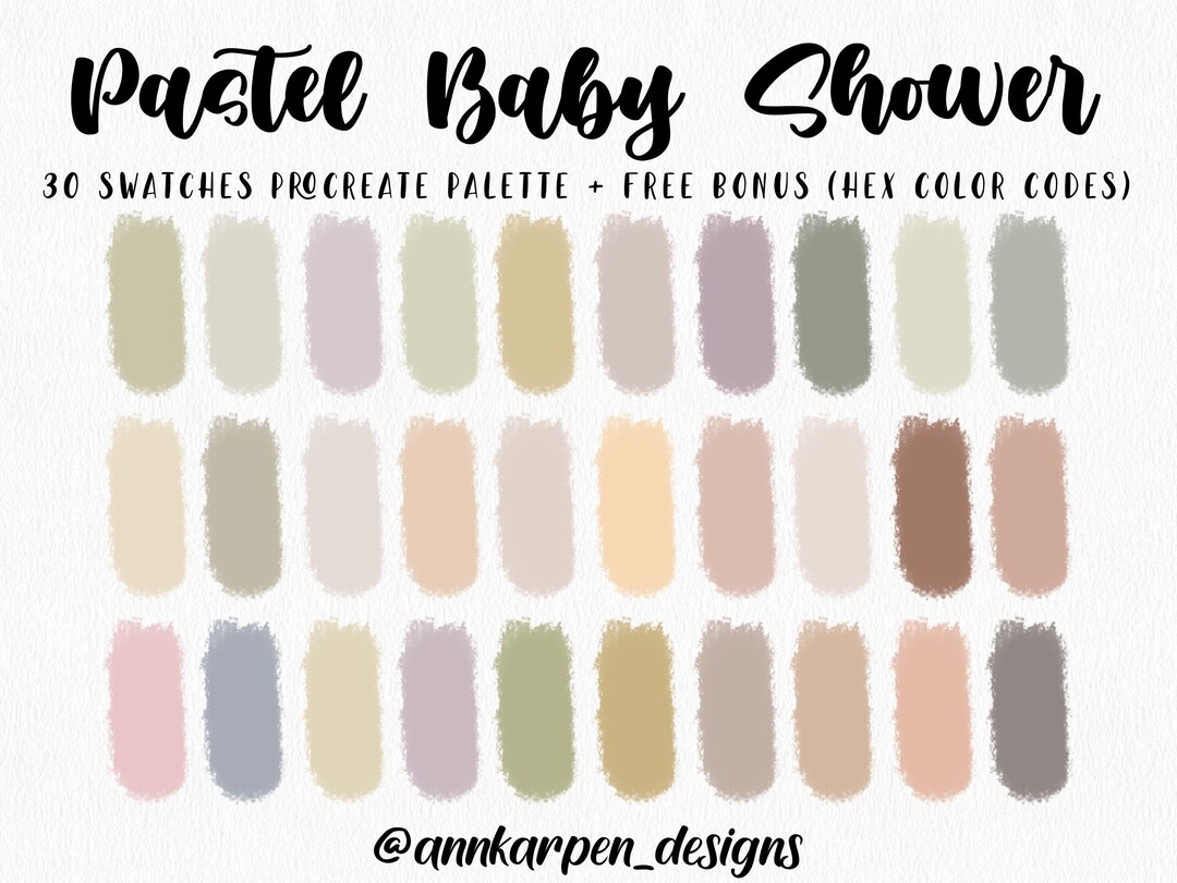 Pastel Baby Shower Procreate Palette, 30 HEX Color Codes, Instant ...