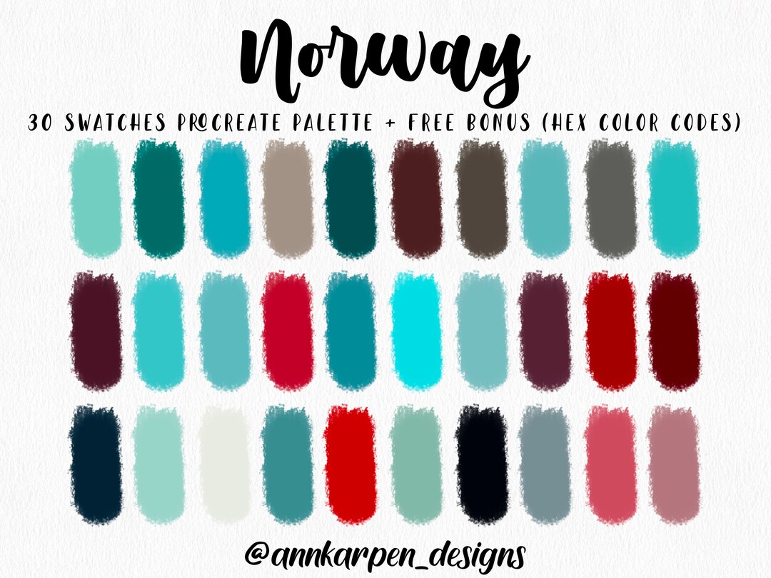 Norway Procreate Palette, Hand Picked 30 Colors, Nordic, Instant ...