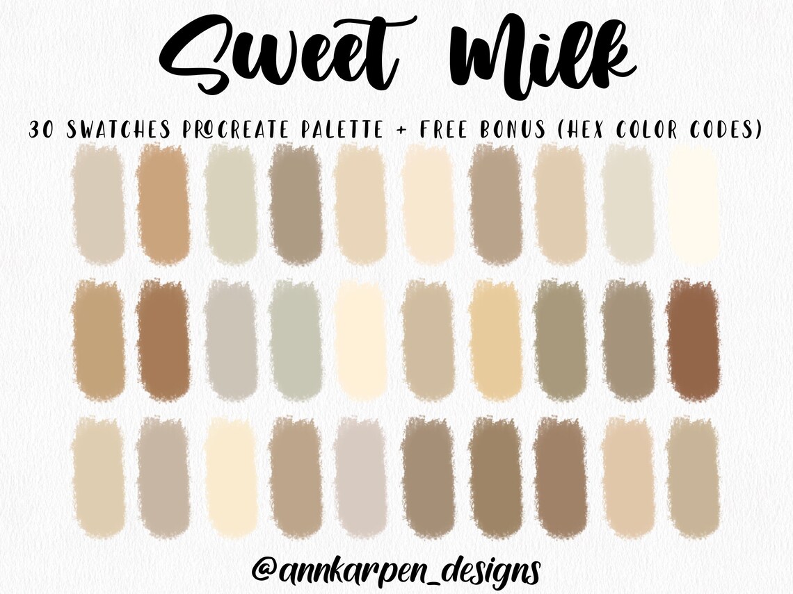 Sweet Milk Procreate Palette, 30 HEX Color Codes, Instant Digital ...