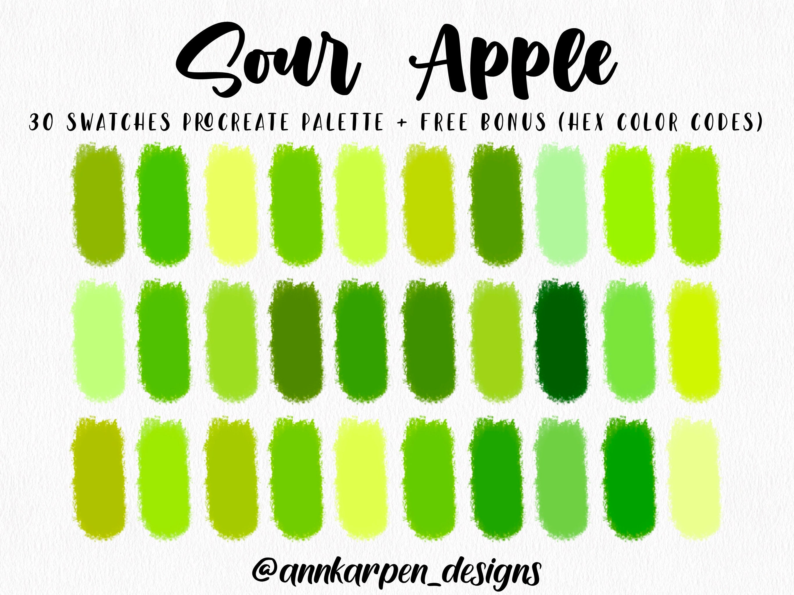 Sour Apple Procreate Palette, 30 HEX Color Codes, Instant Digital ...