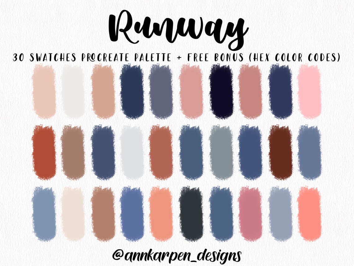 Runway Procreate Palette 30 Hex Color Codes Instant Digital Etsy