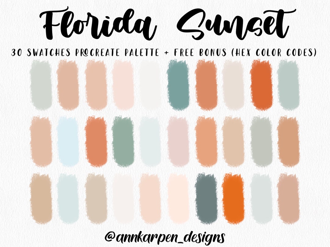 Florida Sunset Procreate Palette, 30 HEX Color Codes, Instant Digital ...