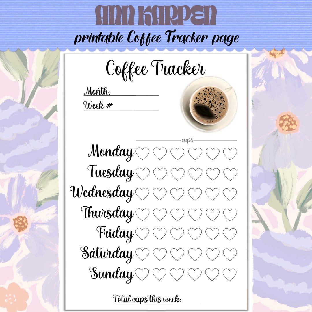 Elegant Weekly Coffee Tracker Printable Page Digital File, Instant ...
