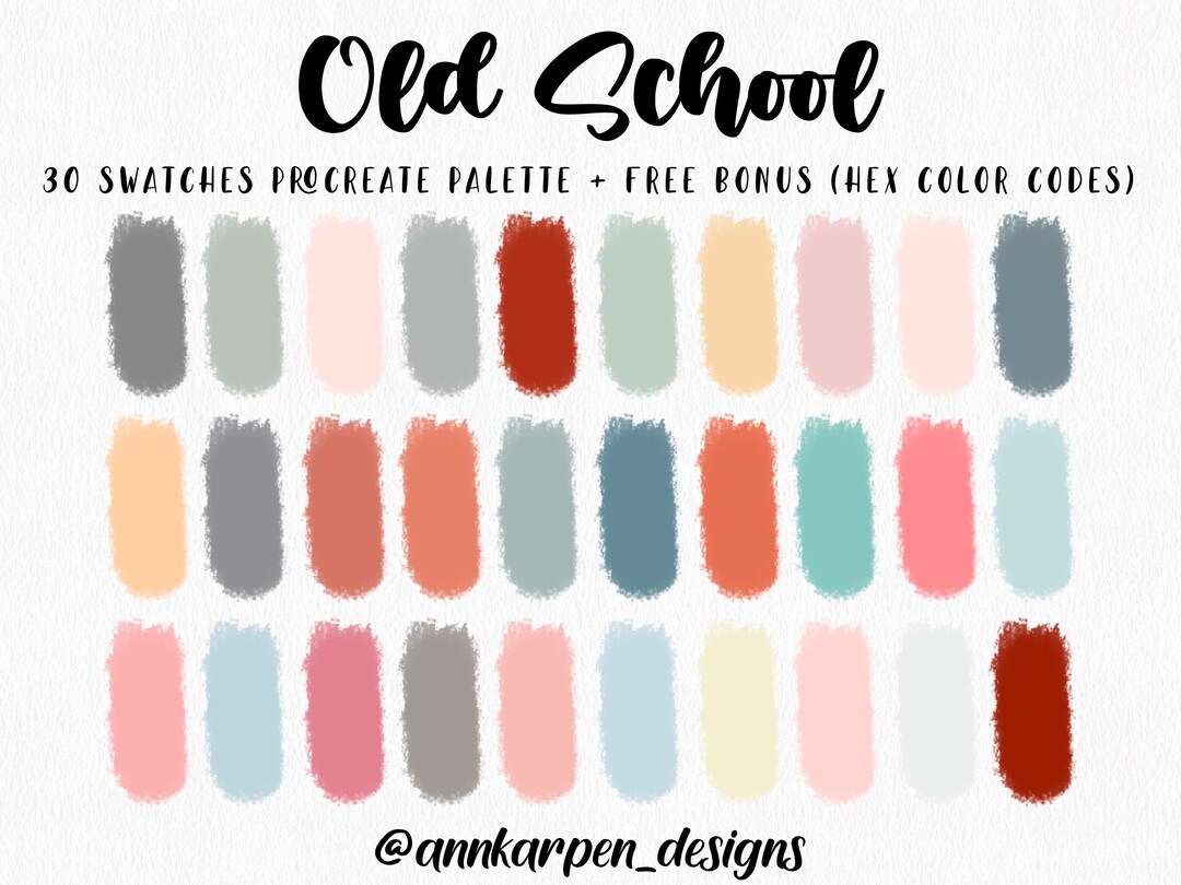 Old School Procreate Palette, 30 HEX Color Codes, Instant Digital ...