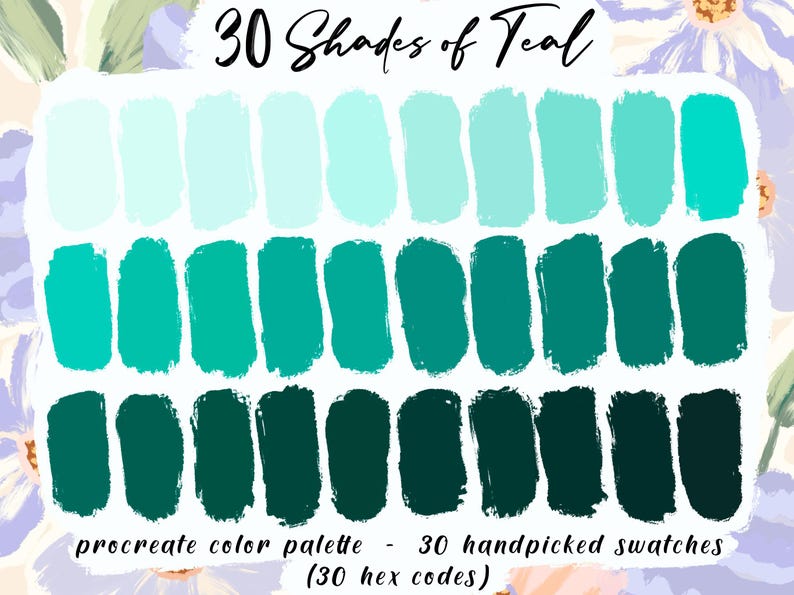 30 Shades of Teal Procreate Palette, 30 HEX Codes, Instant Download ...
