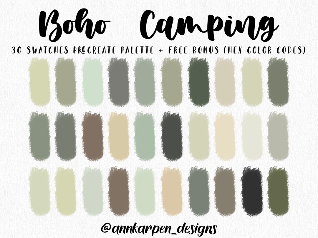 Boho Camping Procreate Palette, 30 HEX Color Codes, Instant Digital ...