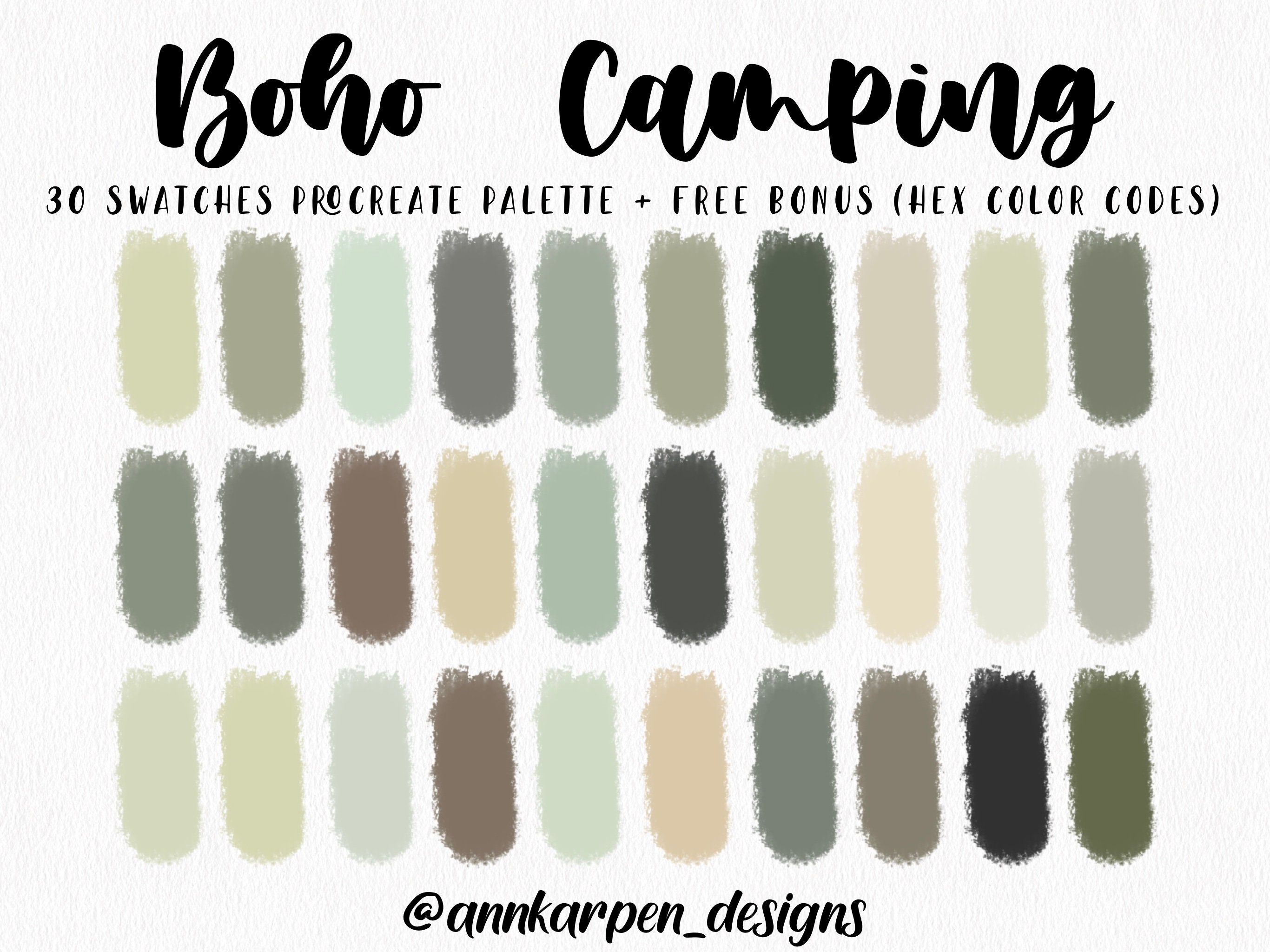 Boho Camping Procreate Palette, 30 HEX Color Codes, Instant Digital ...