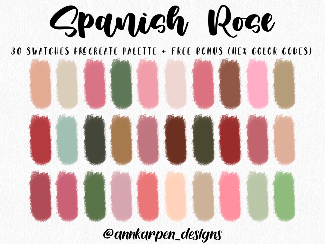 Spanish Rose Procreate Palette, 30 HEX Color Codes, Instant Digital ...