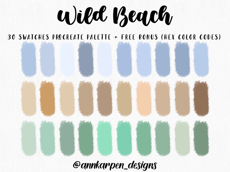Wild Beach Procreate Palette, 30 HEX Color Codes, Instant Digital ...