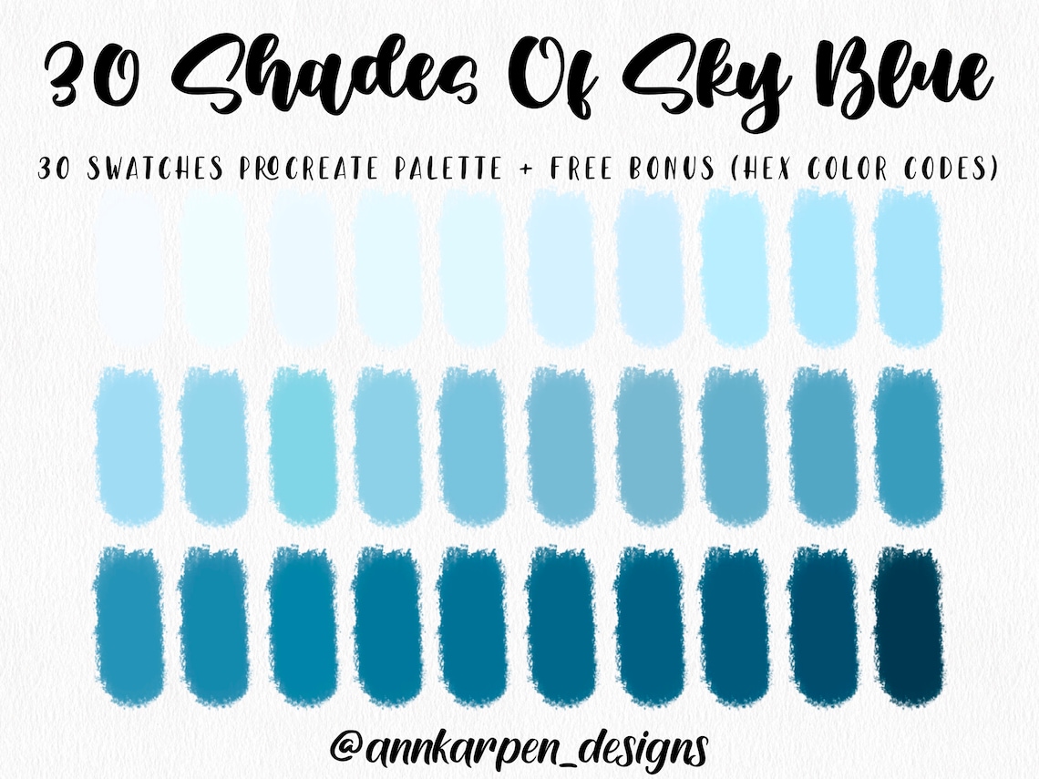 30 Shades of Sky Blue Procreate Palette, 30 HEX Color Codes, Instant ...