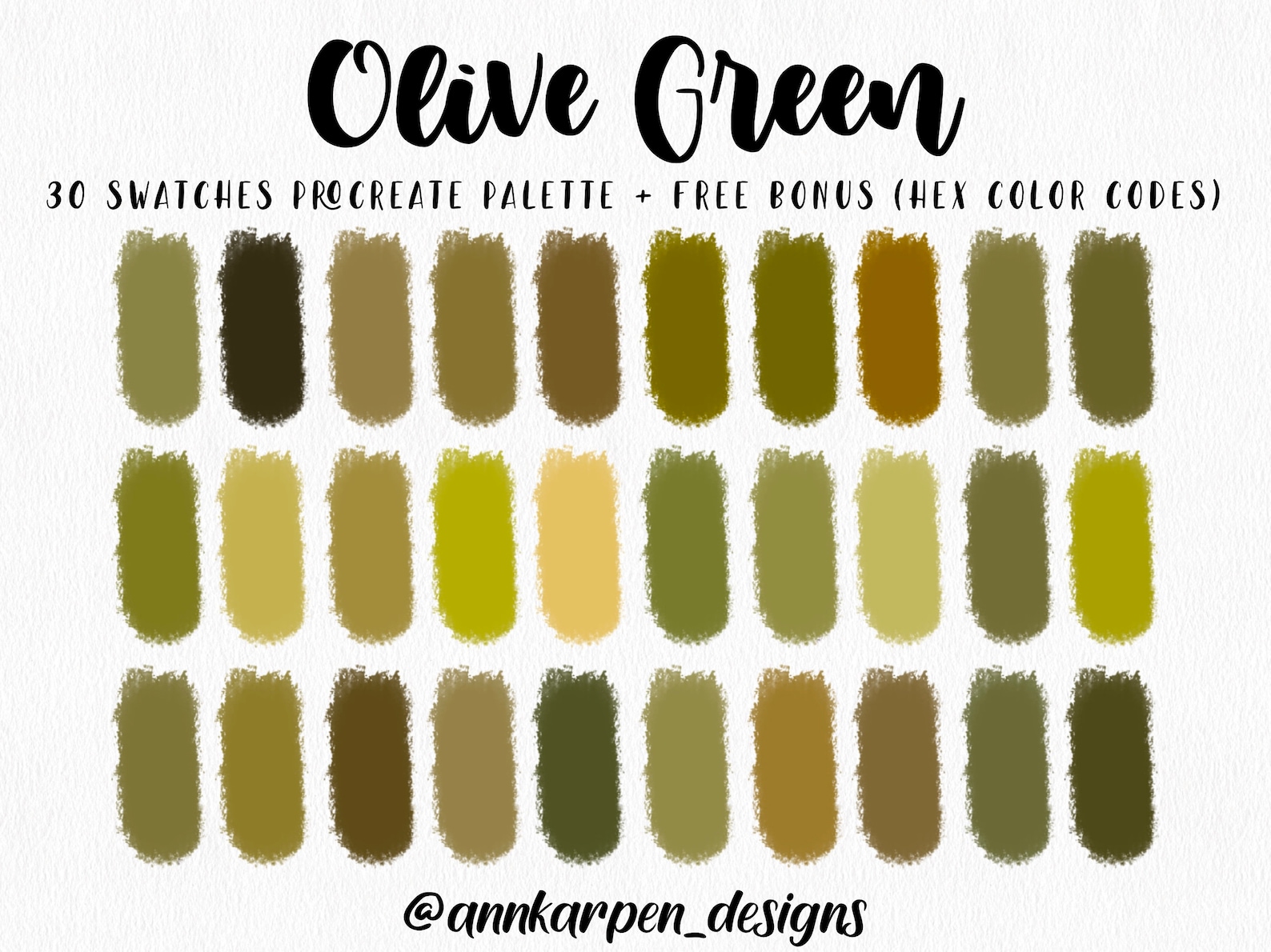 Olive Green Procreate Palette, 30 HEX Color Codes, Instant Digital ...