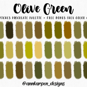 Olive Green Procreate Palette, 30 HEX Color Codes, Instant Digital ...