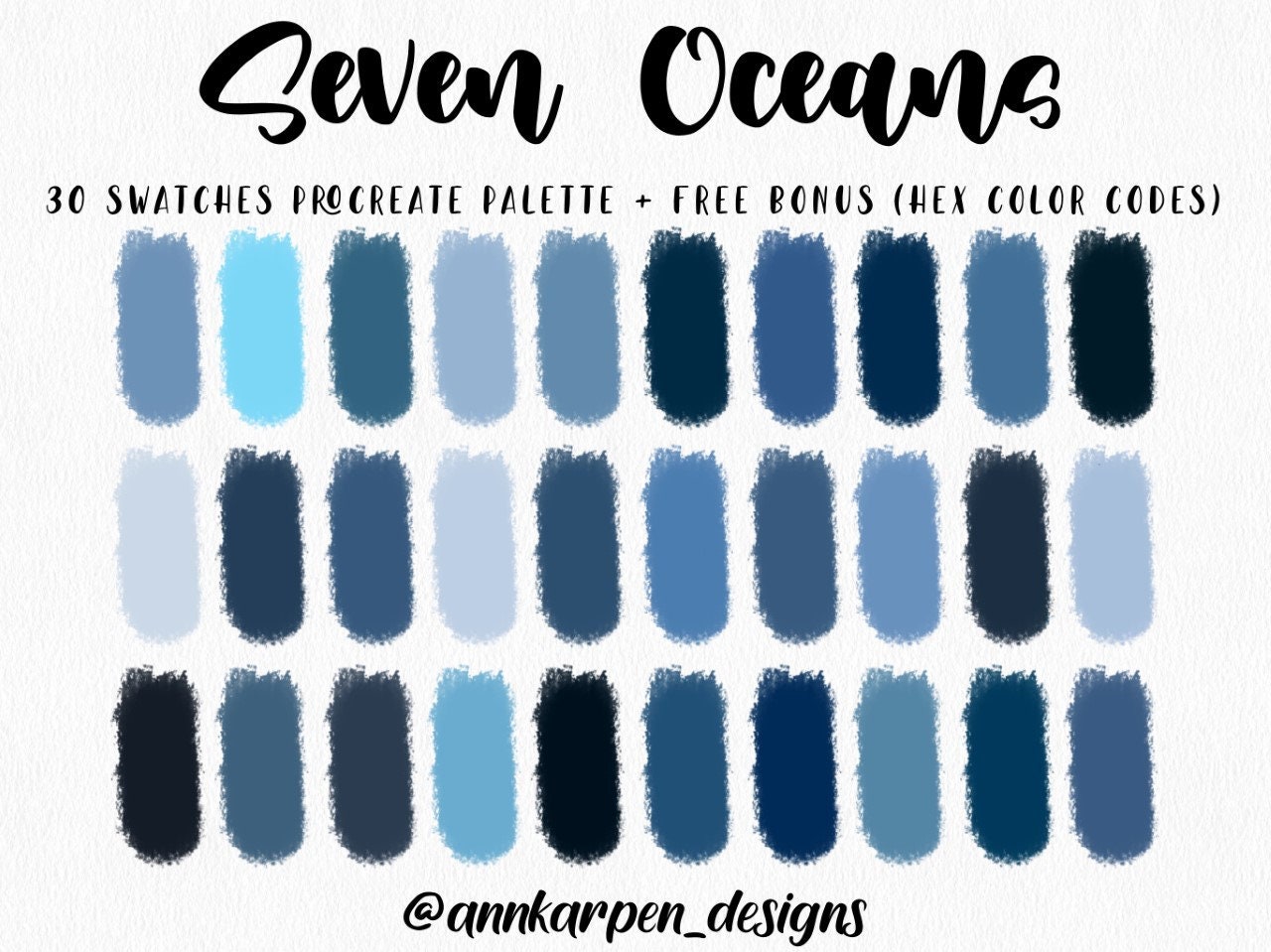 Seven Oceans Procreate Palette, 30 HEX Color Codes, Instant Digital ...