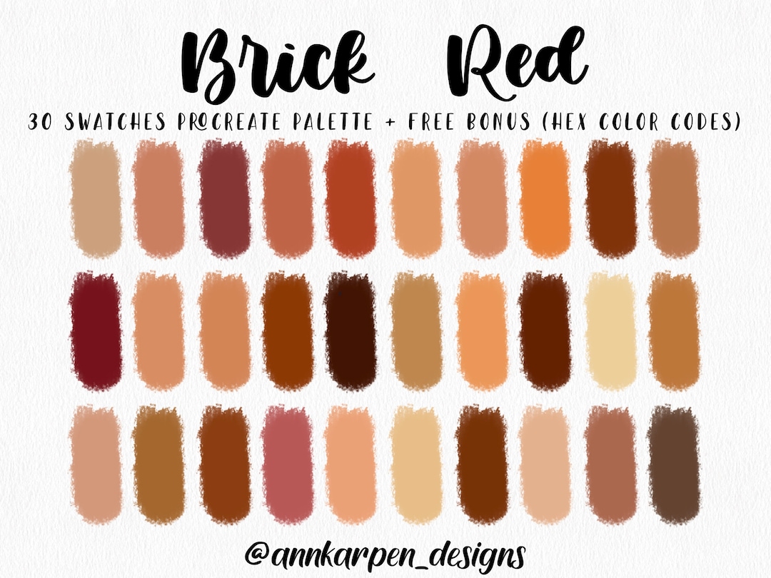 Brick Red Procreate Palette, 30 HEX Color Codes, Instant Digital ...