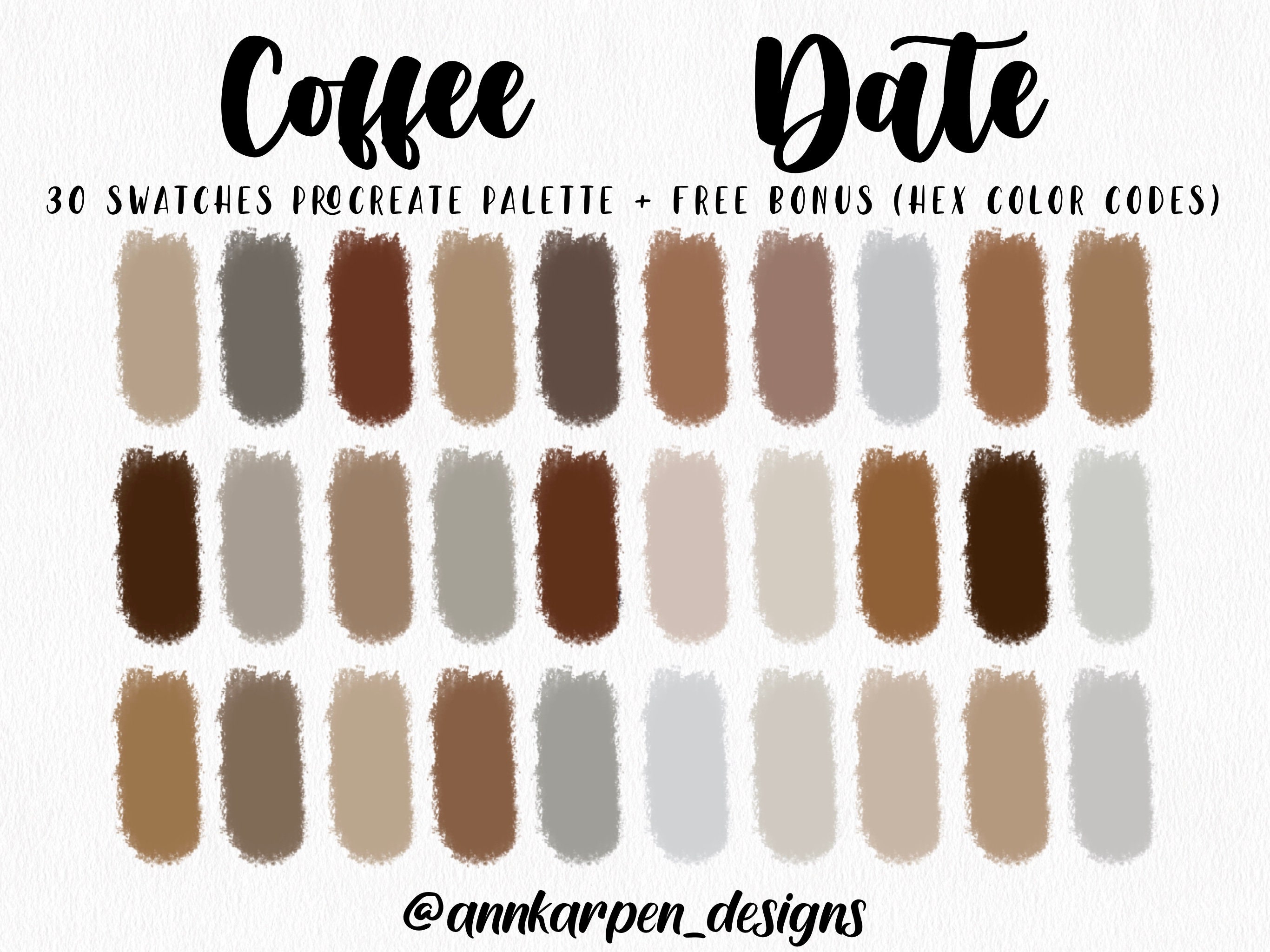 Coffee Date Procreate Palette, 30 HEX Handpicked Colors, Instant ...