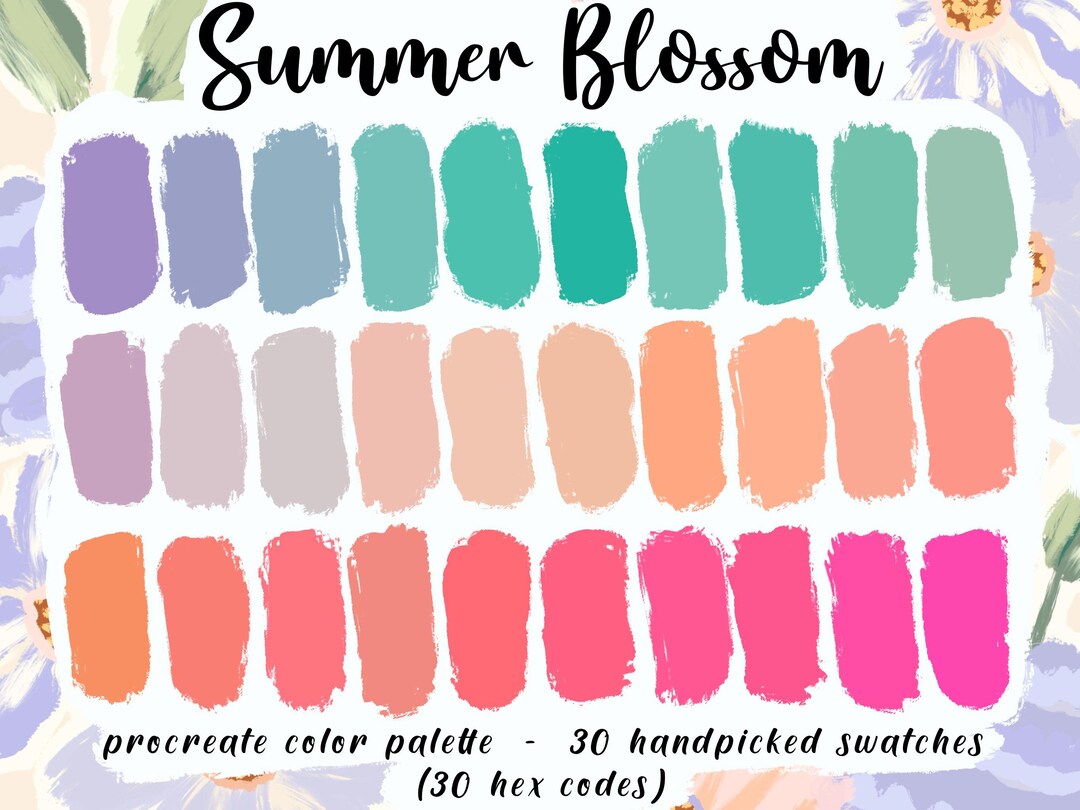 Summer Blossom Procreate Palette, 30 HEX Color Codes Included, Sweet ...