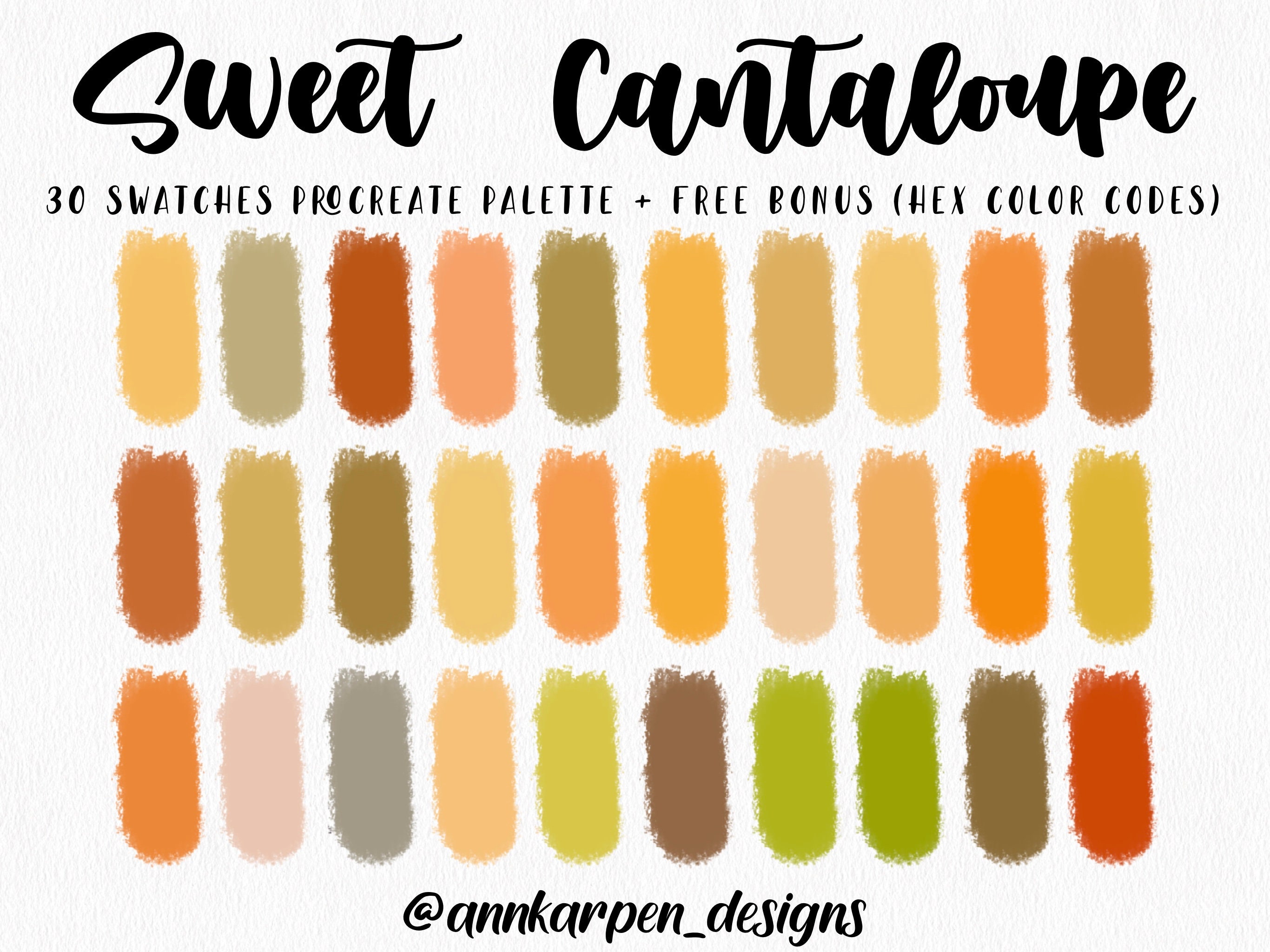 Sweet Cantaloupe Procreate Palette, 30 HEX Color Codes, Instant Digital Download, iPad Pro Art ...
