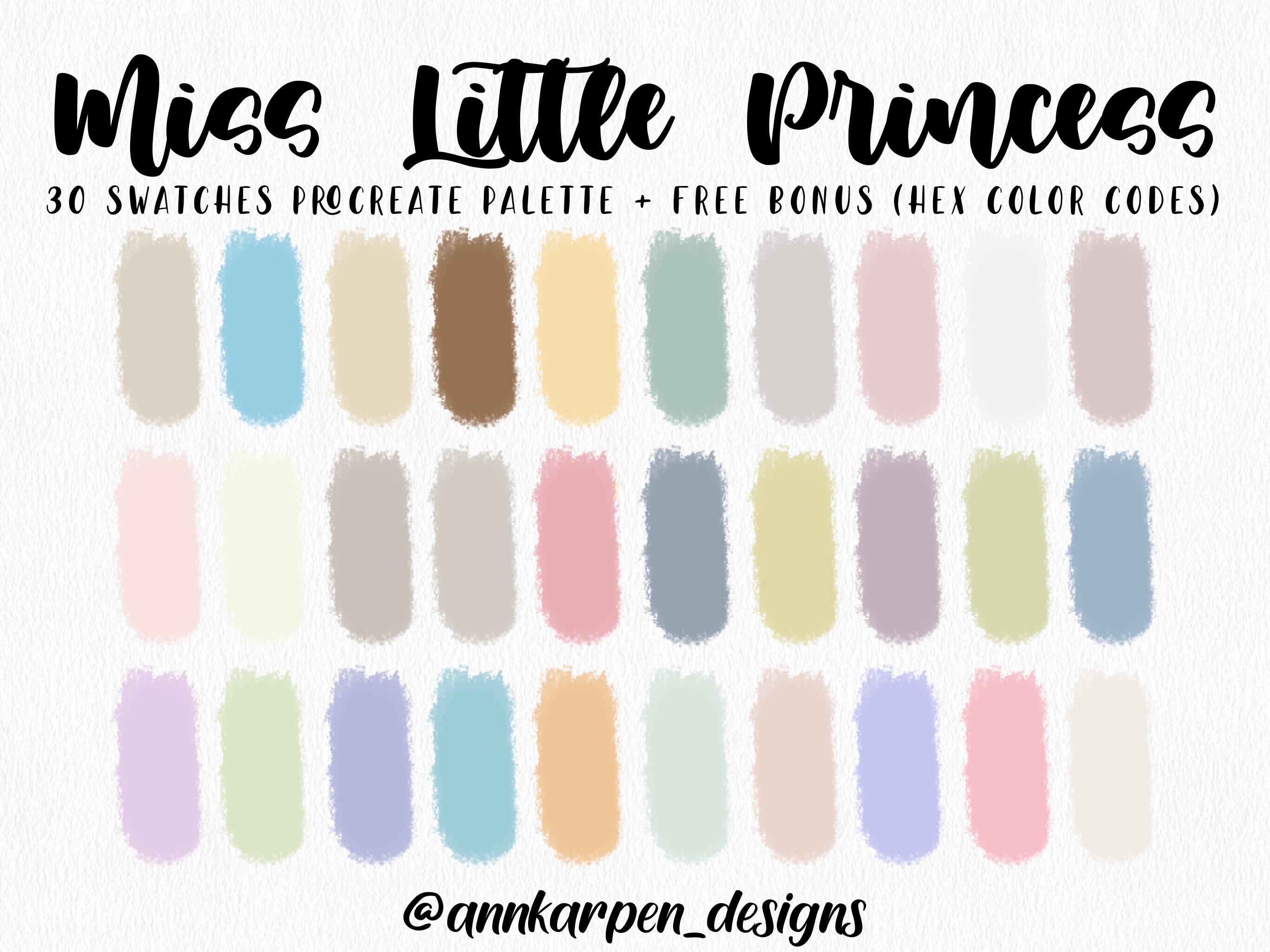 Miss Little Princess Procreate Palette, 30 HEX Color Codes, iPad Pro ...