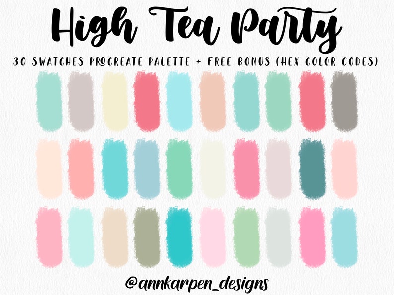 High Tea Party Procreate Palette, 30 HEX Color Codes, Instant Digital ...