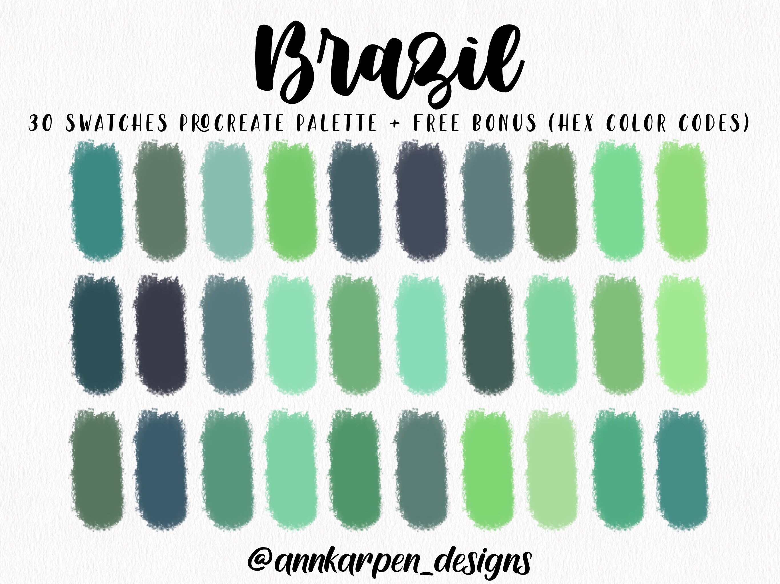 Brazil Procreate Palette, 30 HEX Handpicked Colors, Instant Digital ...