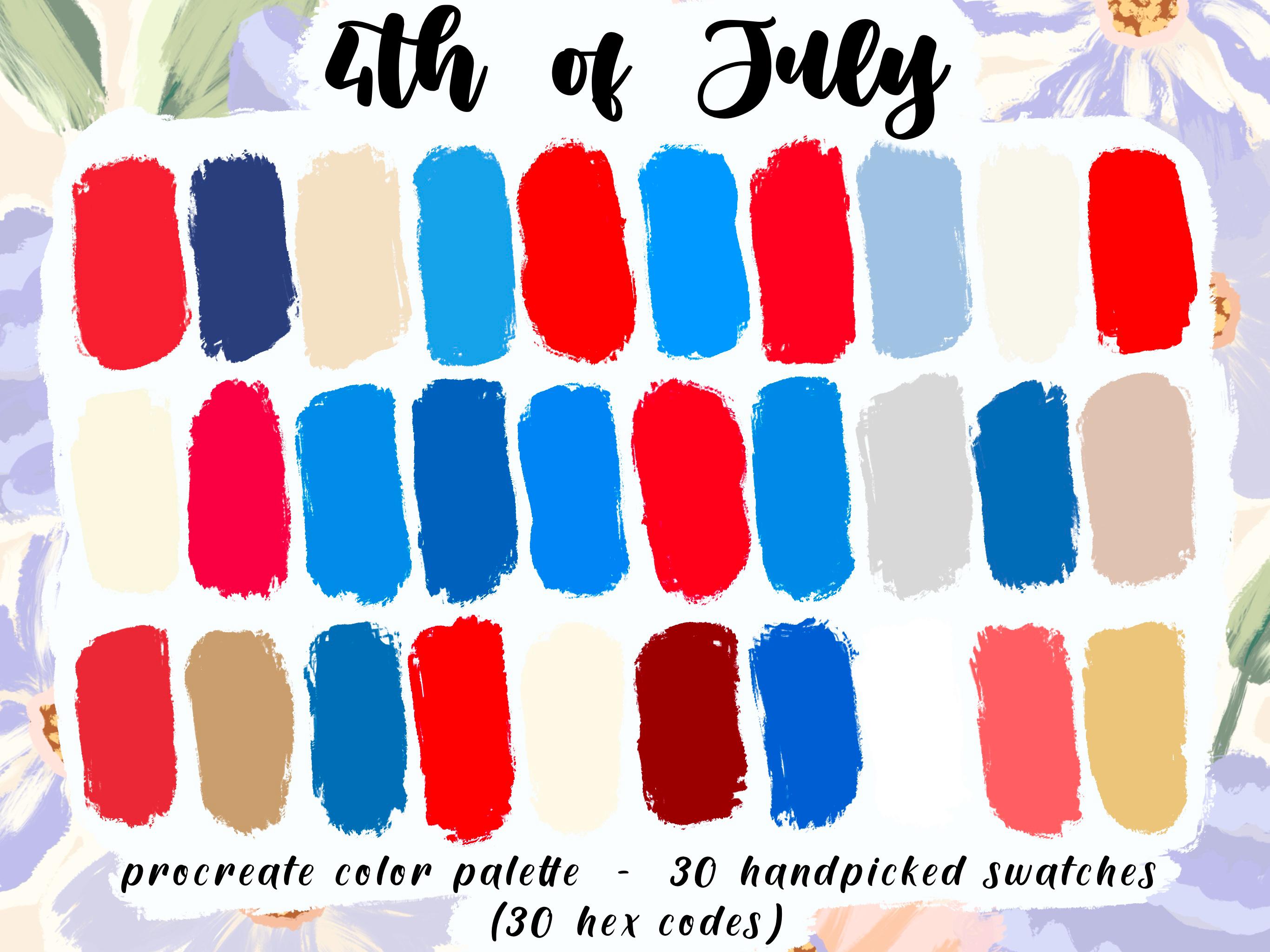 4th of July - Procreate Palette, 30 HEX Codes, Patriotic Color Swatches ...